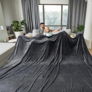 HOMFINE Oversized King Fleece Blanket 120x120 Inches - Ultra Soft Cozy Warm Giant Huge 10'x10' Blanket for Bed, Sofa, Couch, Travel, Camping, Extra Large 350 GSM Flannel Big Throw Blanket, Dark Grey