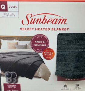 sunbeam queen electric heated blanket softest luxurious velvet with two controllers 10-heat settings auto sut-off ul listed for safety, charcoal grey