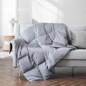 puredown® soft feather down throw blanket lightweight packable couch throw for indoor and outdoor use, 50"x70", sliver gray