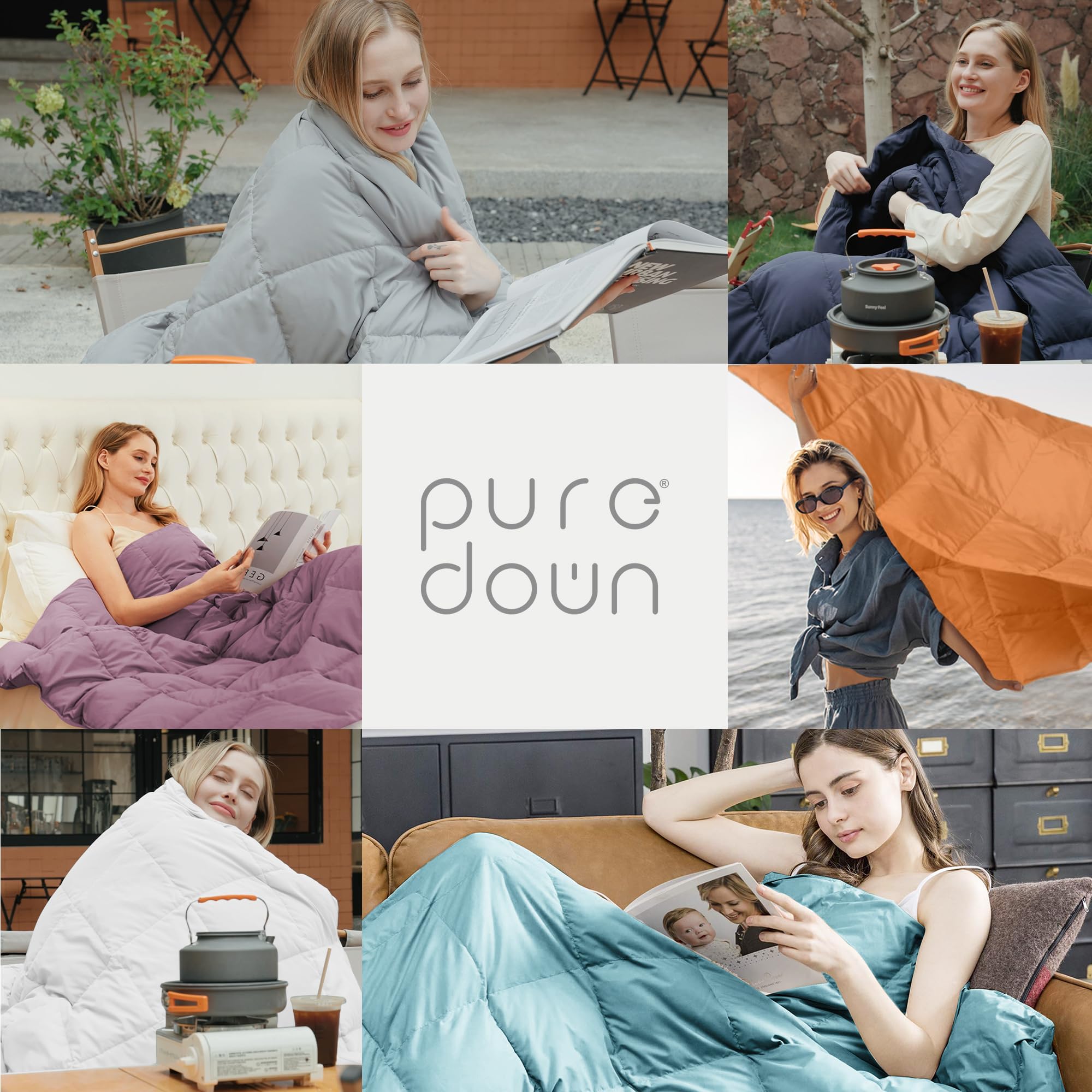 puredown® Soft Feather Down Throw Blanket Lightweight Packable Couch Throw for Indoor and Outdoor Use, 50"X70", Sliver Gray