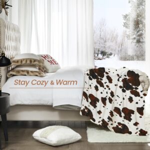 Cozy Bliss Cow Print Throw Blanket Non Shedding MilkyPlush™ Fleece 330GSM Thick Blankets Western Room Decor Super Soft Warm for Adults Kids Girl Gifts Bedroom Couch Sofa Travel Black Brown 50"x60"