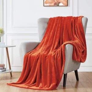 walensee fleece blanket plush throw fuzzy lightweight (throw size 50x60 orange) super soft microfiber flannel blankets for couch, bed, sofa ultra luxurious warm and cozy for all seasons