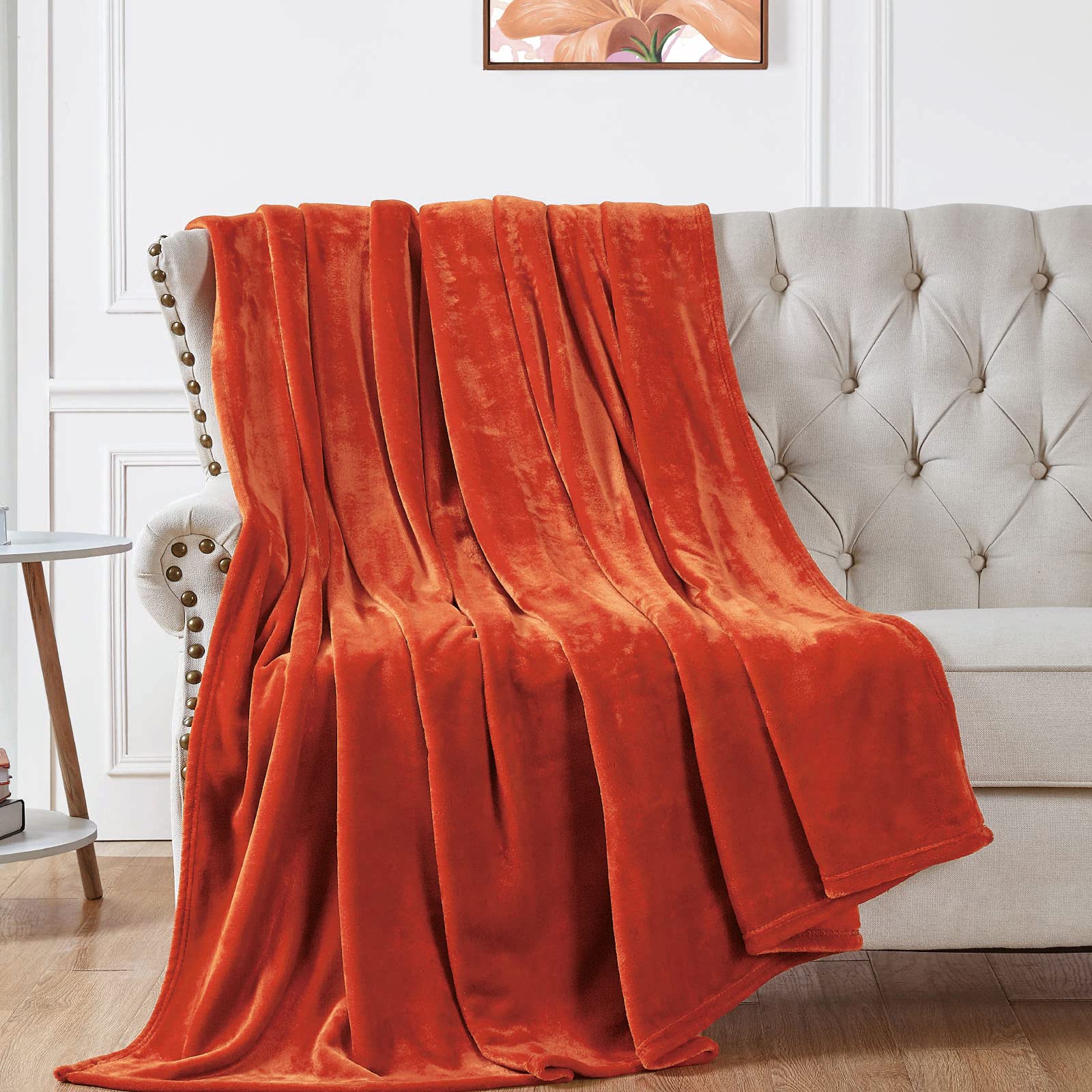 Walensee Fleece Blanket Plush Throw Fuzzy Lightweight (Throw Size 50x60 Orange) Super Soft Microfiber Flannel Blankets for Couch, Bed, Sofa Ultra Luxurious Warm and Cozy for All Seasons