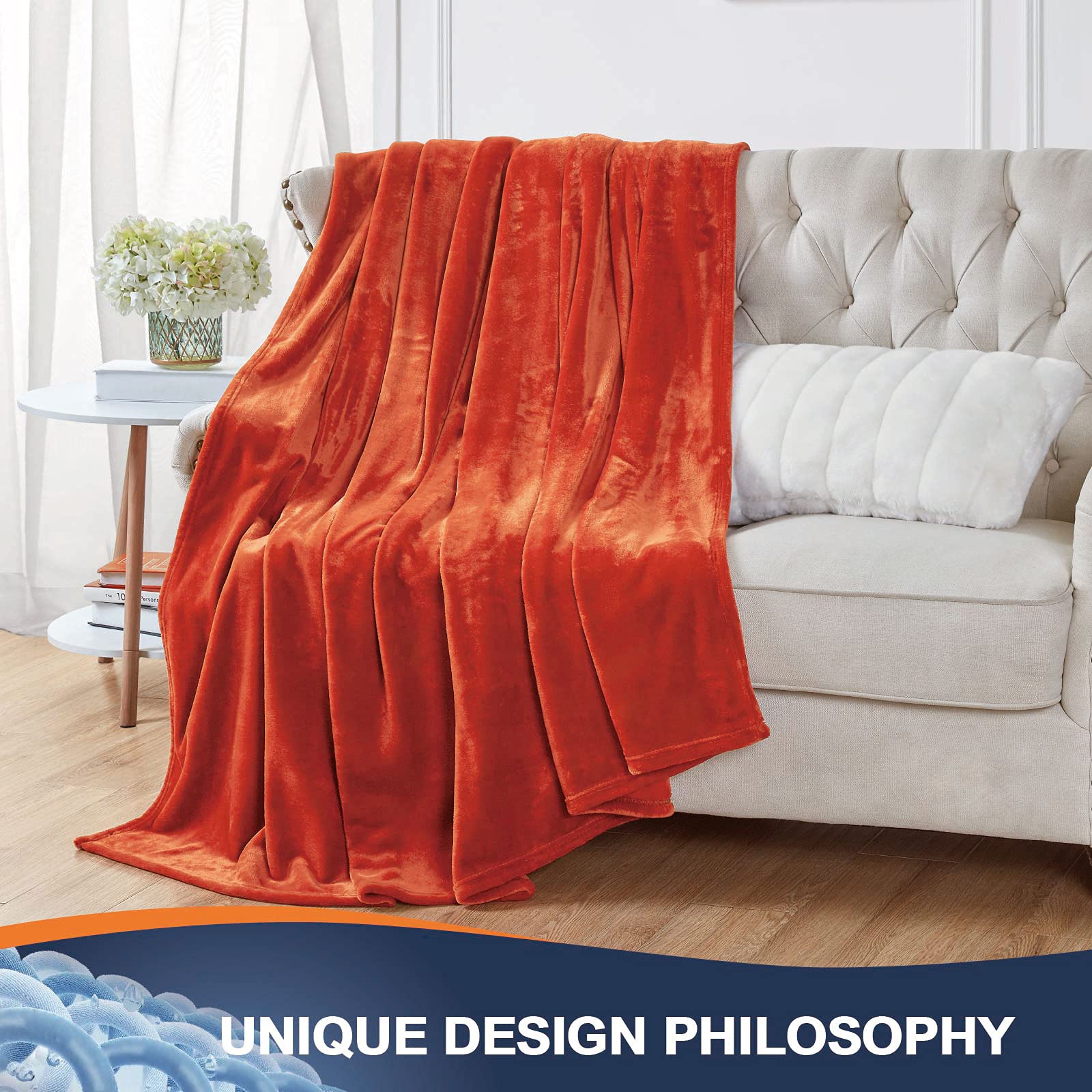 Walensee Fleece Blanket Plush Throw Fuzzy Lightweight (Throw Size 50x60 Orange) Super Soft Microfiber Flannel Blankets for Couch, Bed, Sofa Ultra Luxurious Warm and Cozy for All Seasons