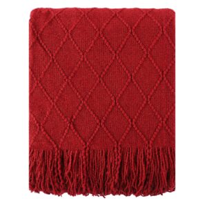 battilo home christmas decor red throw blanket for couch, boho bed throws for foot of bed, decorative red throws for sofa living room, 50"x60"