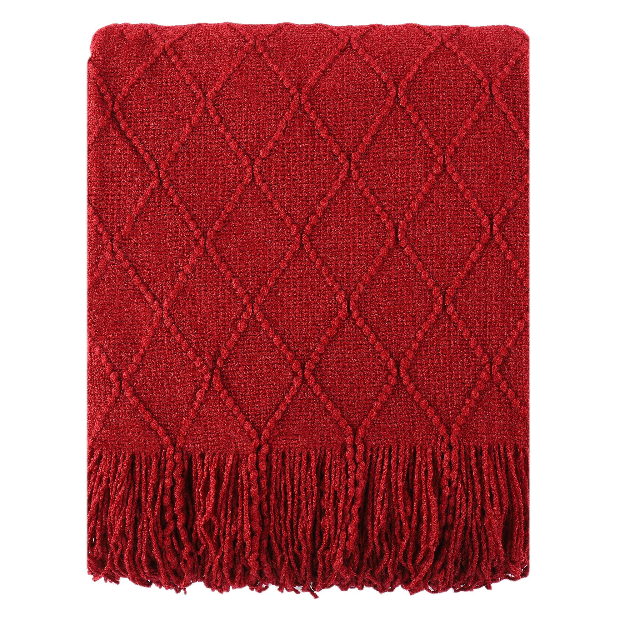 BATTILO HOME Christmas Decor Red Throw Blanket for Couch, Boho Bed Throws for Foot of Bed, Decorative Red Throws for Sofa Living Room, 50"x60"