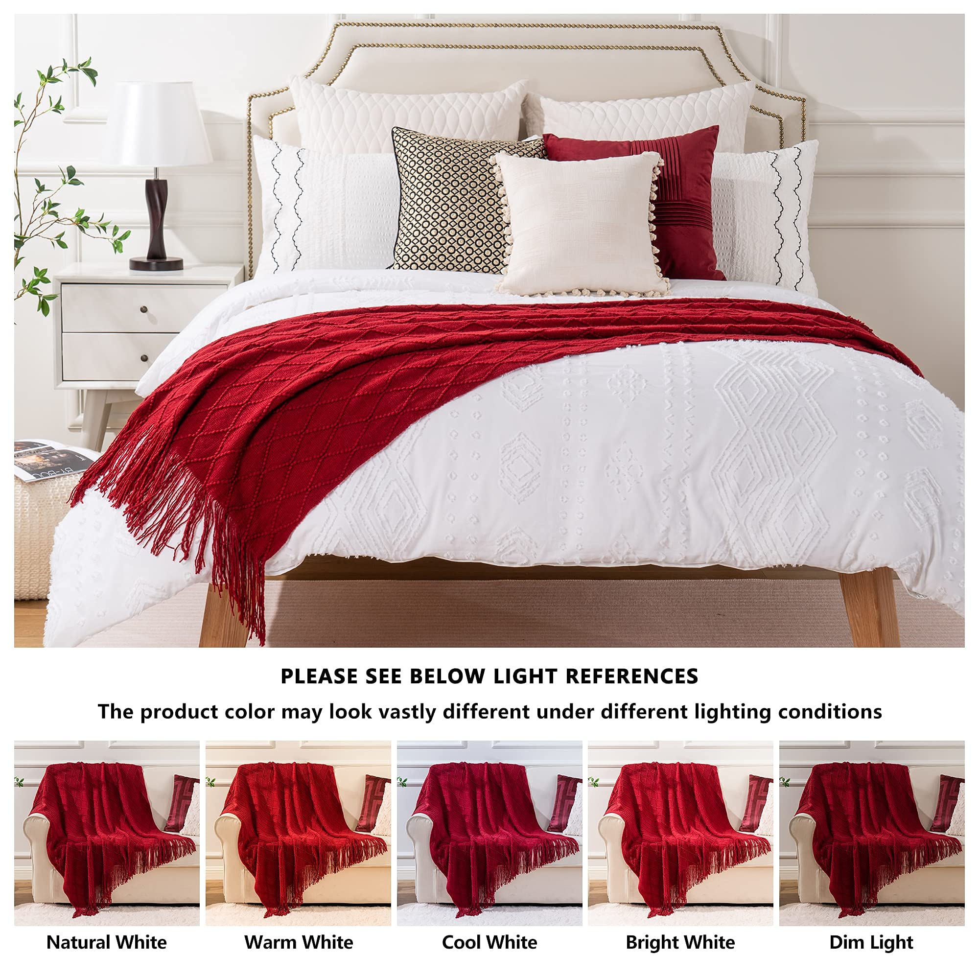 BATTILO HOME Christmas Decor Red Throw Blanket for Couch, Boho Bed Throws for Foot of Bed, Decorative Red Throws for Sofa Living Room, 50"x60"