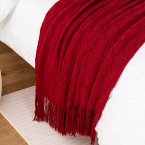 BATTILO HOME Christmas Decor Red Throw Blanket for Couch, Boho Bed Throws for Foot of Bed, Decorative Red Throws for Sofa Living Room, 50"x60"