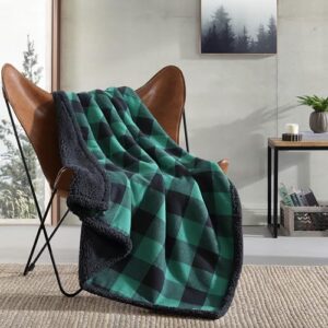 eddie bauer - throw blanket, reversible sherpa flannel bedding, buffalo plaid home decor for all seasons (green/black, throw)