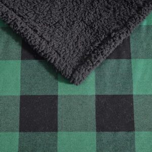 Eddie Bauer - Throw Blanket, Reversible Sherpa Flannel Bedding, Buffalo Plaid Home Decor for All Seasons (Green/Black, Throw)