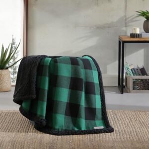 Eddie Bauer - Throw Blanket, Reversible Sherpa Flannel Bedding, Buffalo Plaid Home Decor for All Seasons (Green/Black, Throw)