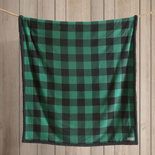 Eddie Bauer - Throw Blanket, Reversible Sherpa Flannel Bedding, Buffalo Plaid Home Decor for All Seasons (Green/Black, Throw)