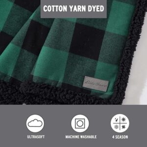 Eddie Bauer - Throw Blanket, Reversible Sherpa Flannel Bedding, Buffalo Plaid Home Decor for All Seasons (Green/Black, Throw)