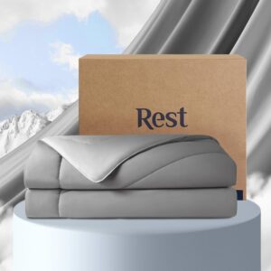 rest® evercool® cooling comforter, good housekeeping award winner for hot sleepers, all-season lightweight blanket to quickly cool down, cool gray - twin/twin xl 68" x90”