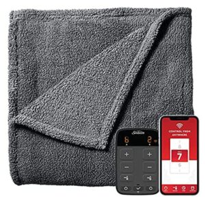 sunbeam lofttec wi-fi connected heated blanket, electric blanket, 10 heat settings, king size, slate gray