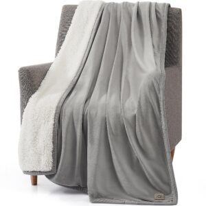 UGG 01465 Bliss Sherpa Fully Reversible Throw Blanket for Couch or Bed Machine Washable Easy Care Soft Plush Luxury Oversized Accent Blankets, 70 x 50-Inch, Silver