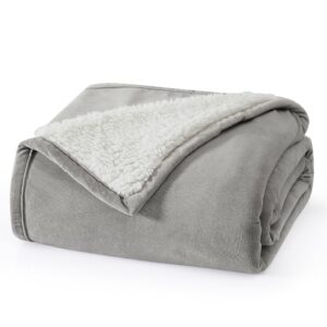 UGG 01465 Bliss Sherpa Fully Reversible Throw Blanket for Couch or Bed Machine Washable Easy Care Soft Plush Luxury Oversized Accent Blankets, 70 x 50-Inch, Silver