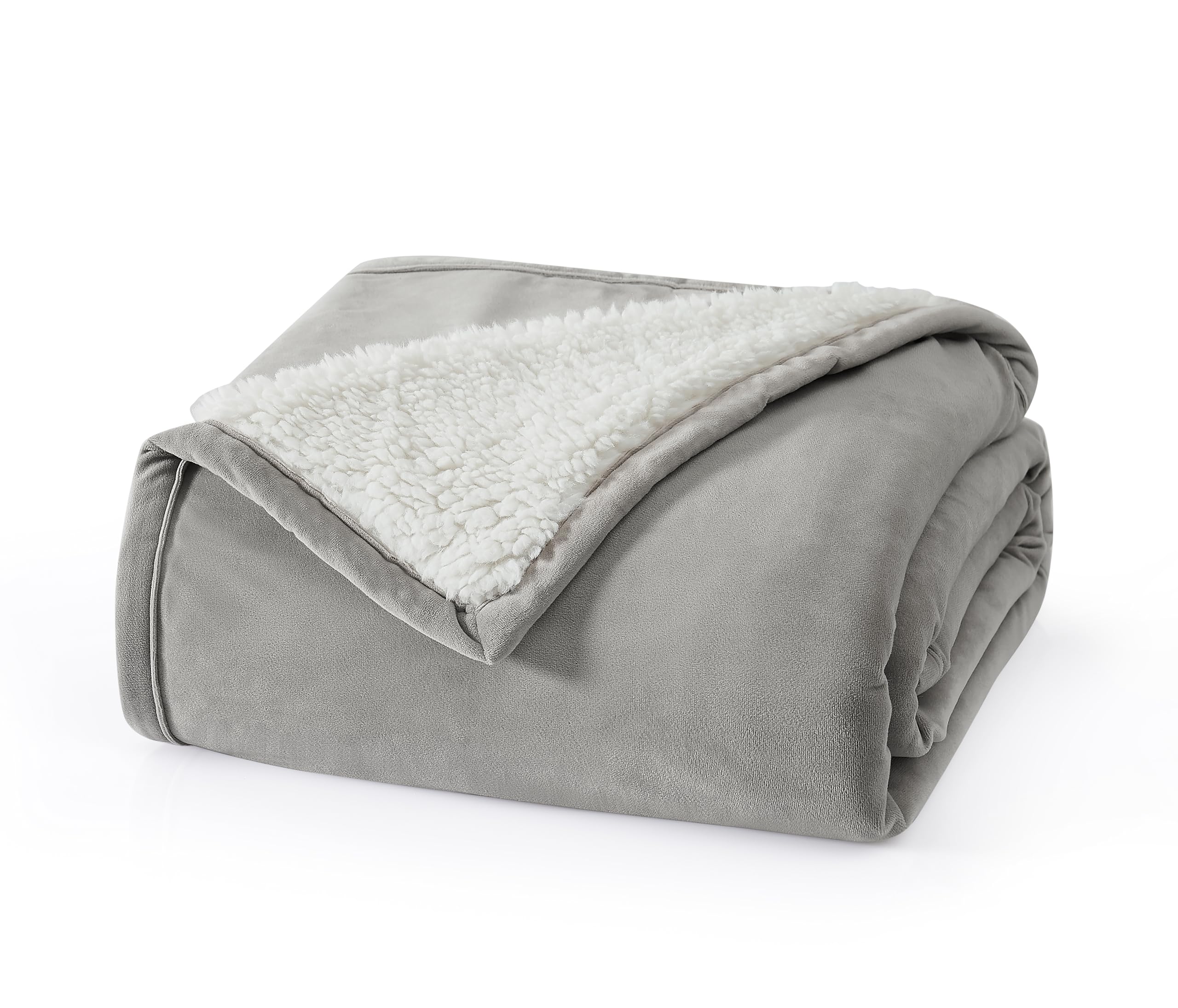 UGG 01465 Bliss Sherpa Fully Reversible Throw Blanket for Couch or Bed Machine Washable Easy Care Soft Plush Luxury Oversized Accent Blankets, 70 x 50-Inch, Silver