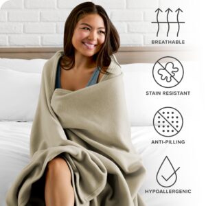 Bare Home Polar Fleece Blanket - Full/Queen Blanket - Oyster - Warm & Cozy - Premium Fleece Blanket - Blanket for Bed, Sofa, Camping, Travel and Cold Nights - Lightweight Blanket (Full/Queen, Oyster)