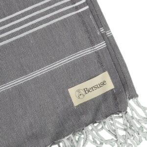 Bersuse 100% Cotton - Anatolia XL Throw Blanket Turkish Towel - 61 x 82 Inches, Anthracite