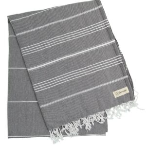 Bersuse 100% Cotton - Anatolia XL Throw Blanket Turkish Towel - 61 x 82 Inches, Anthracite