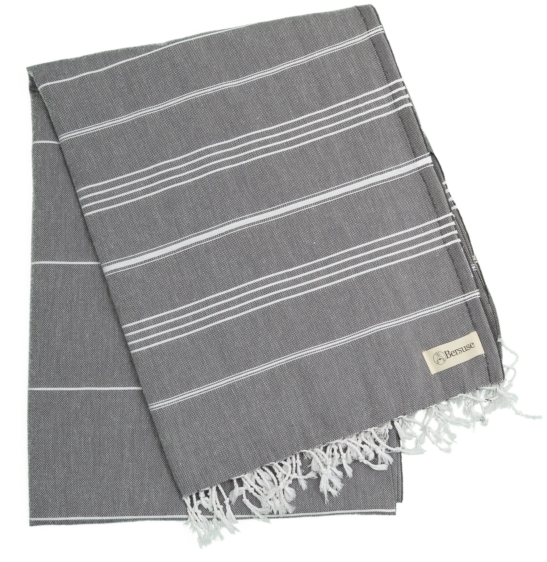 Bersuse 100% Cotton - Anatolia XL Throw Blanket Turkish Towel - 61 x 82 Inches, Anthracite