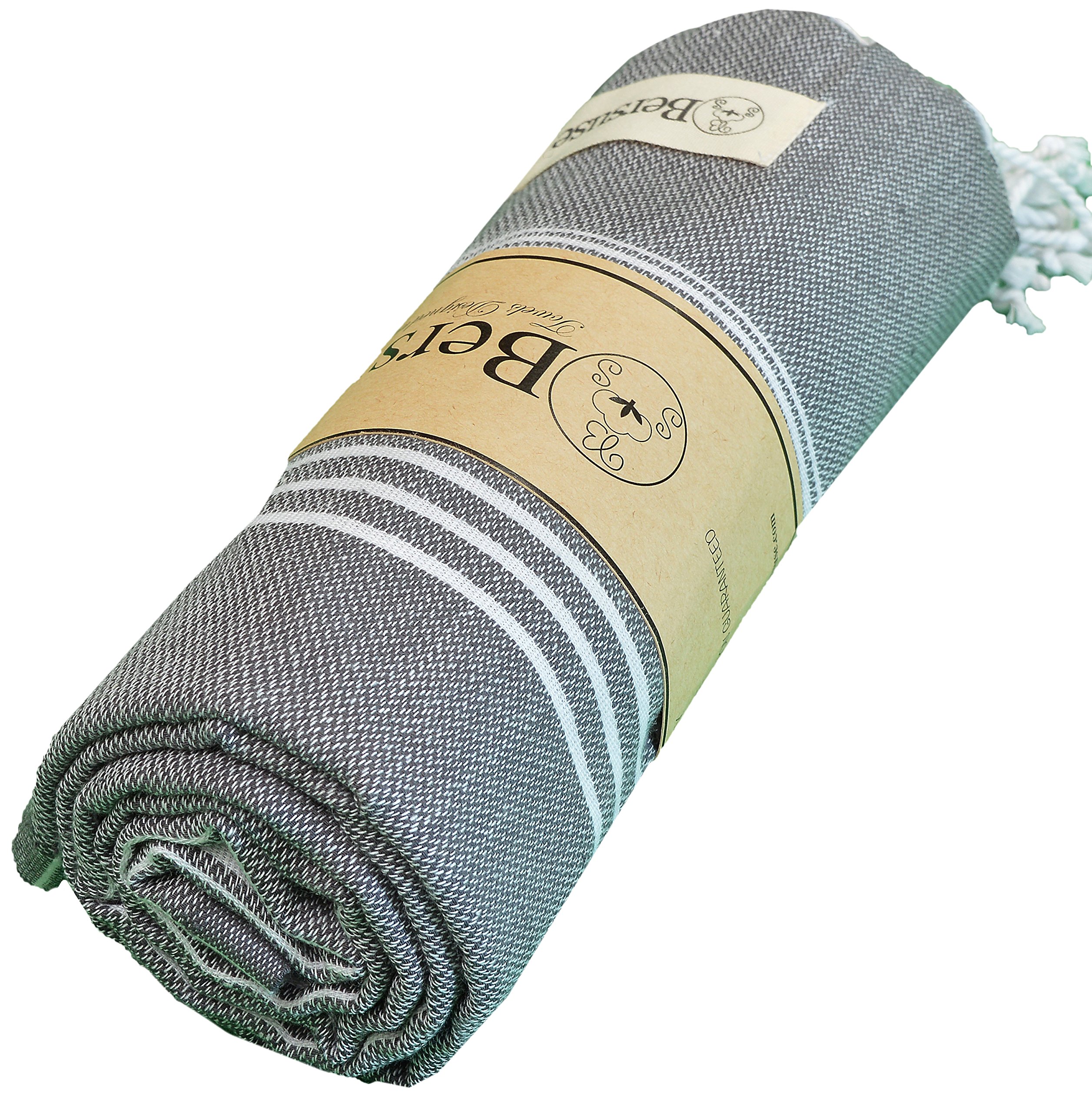 Bersuse 100% Cotton - Anatolia XL Throw Blanket Turkish Towel - 61 x 82 Inches, Anthracite