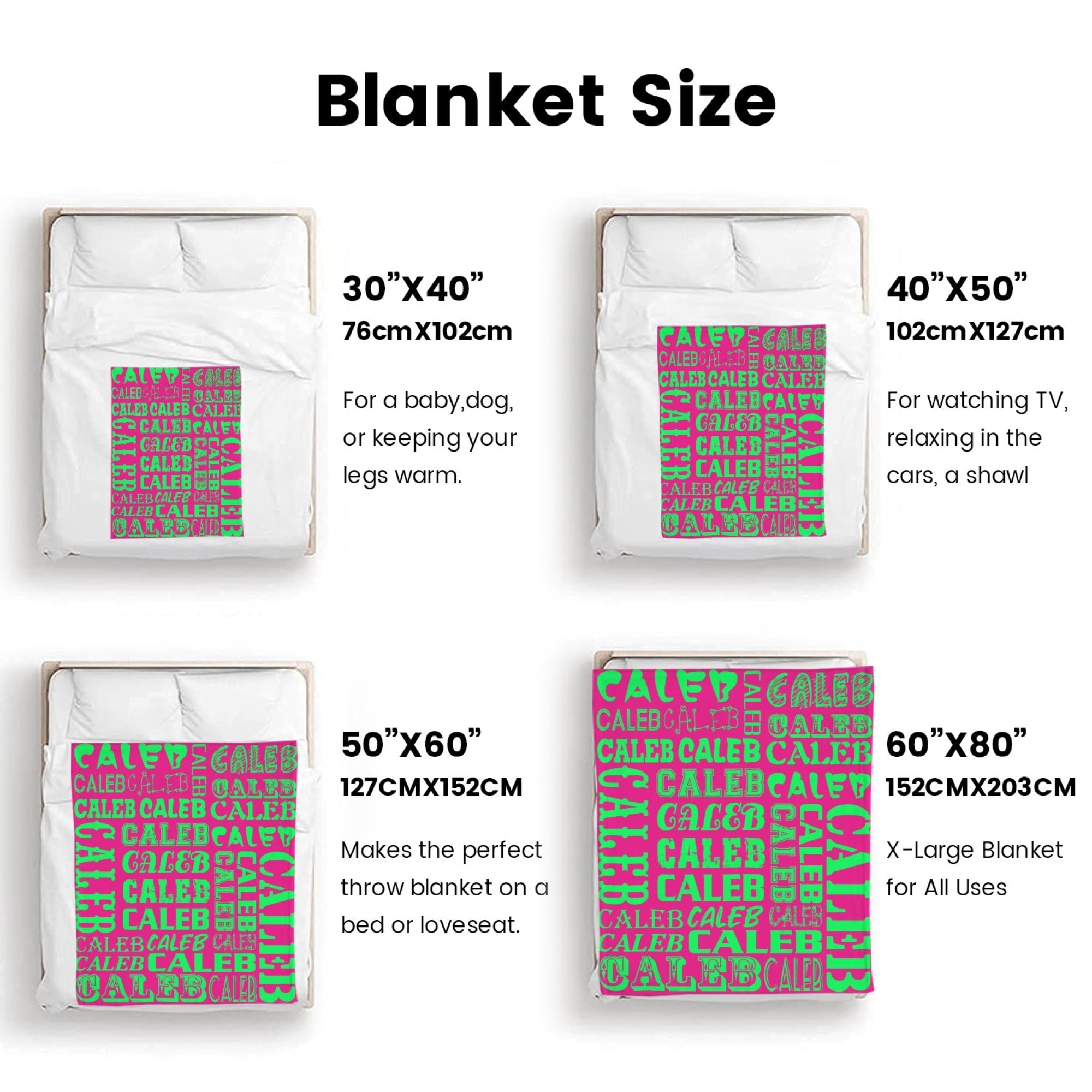 Custom Blanket with Text Personalized Blanket Personalized Customized Blanket Personalized Blankets for Adults,Kids (Pink &Green, 30x40)