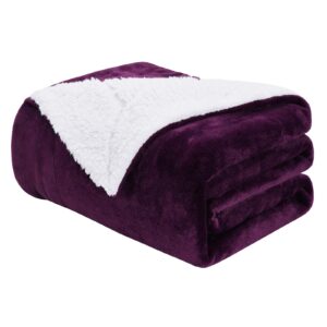 sherpa fleece throw blanket twin size - thick and warm blanket for winter, warm plush fleece reversible blanket for bed, sofa, couch, camping and travel, purple, 60x80 inches