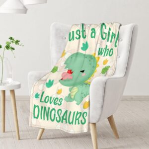 Dinosaur Blanket Gifts - 40"x50" Cute Throw Blanket for Girls - Green Soft Fuzzy Blankets for Bed, Couch & Living Room