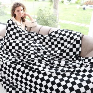 warm blanket soft cozy throw blanket checkered fleece throw blankets for couch (checkerboard black, 50"x60")