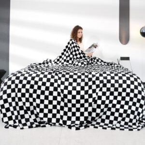 Warm Blanket Soft Cozy Throw Blanket Checkered Fleece Throw Blankets for Couch (Checkerboard Black, 50"x60")