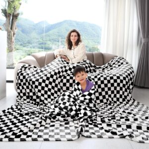 Warm Blanket Soft Cozy Throw Blanket Checkered Fleece Throw Blankets for Couch (Checkerboard Black, 50"x60")