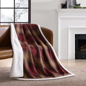 eddie bauer - throw blanket, brushed fleece bedding with sherpa reverse, soft & cozy home decor for bed or couch (nordic raisin, 50" x 70")