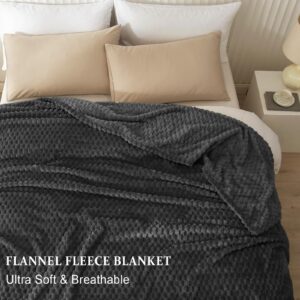 PHF Ultra Soft Flannel Fleece Blanket King Size, Lightweight 3D Jacquard Fleece Blanket, No Shedding, No Pilling, Luxury 340GSM Fluffy Cozy Blanket for Bed, Couch, 108"x90", Dark Grey