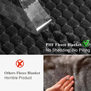 PHF Ultra Soft Flannel Fleece Blanket King Size, Lightweight 3D Jacquard Fleece Blanket, No Shedding, No Pilling, Luxury 340GSM Fluffy Cozy Blanket for Bed, Couch, 108"x90", Dark Grey