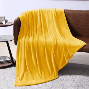 exq home fleece blanket twin size yellow throw blanket for couch or bed - microfiber fuzzy flannel blanket for adults