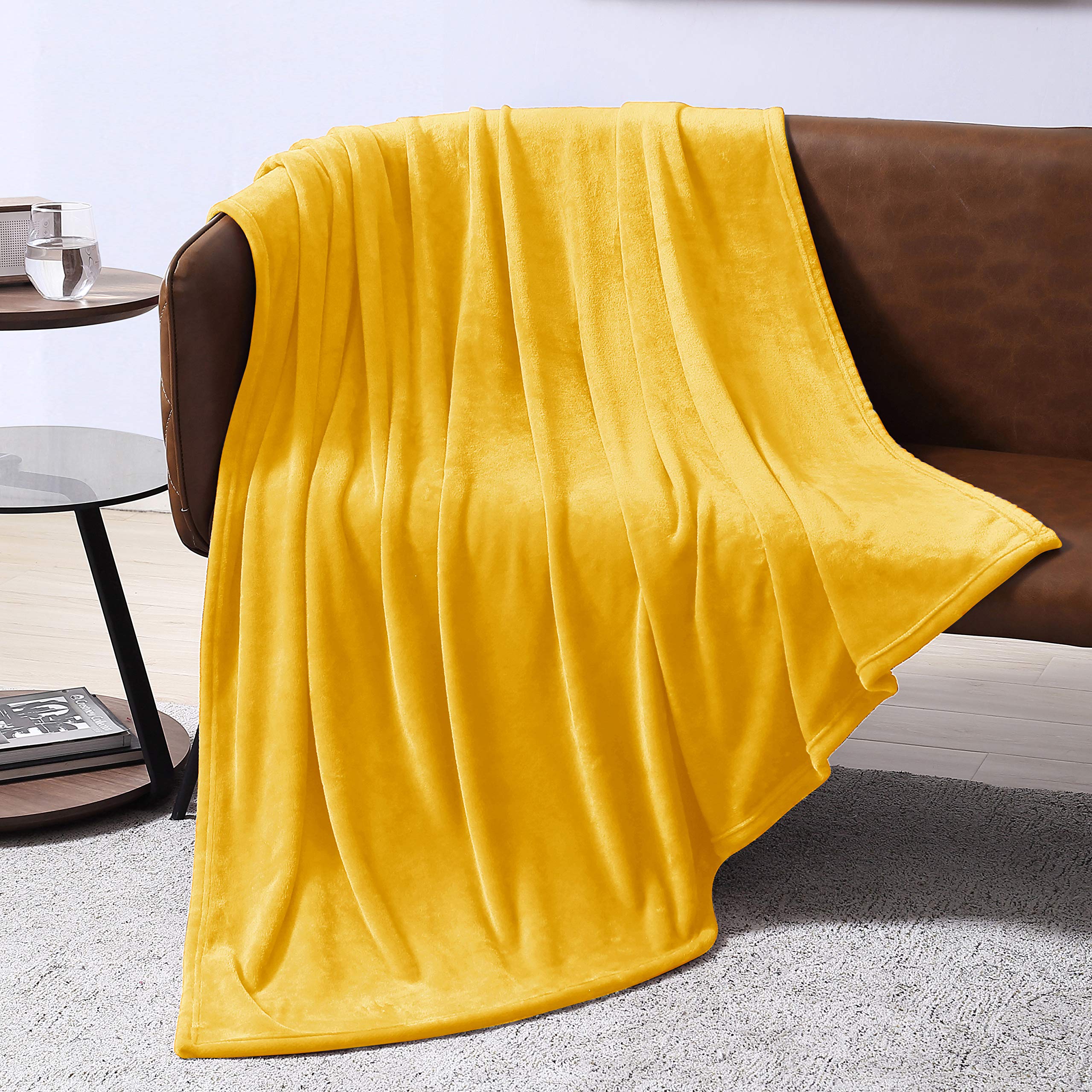 EXQ Home Fleece Blanket Twin Size Yellow Throw Blanket for Couch or Bed - Microfiber Fuzzy Flannel Blanket for Adults