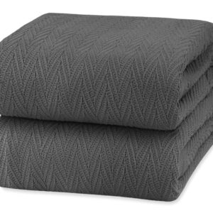 White Classic Queen Size Blanket for Bed, 100% Cotton Blankets Soft and Breathable, 410Gsm Waffle Lightweight Summer Blanket 90x90 Inches Dark Grey