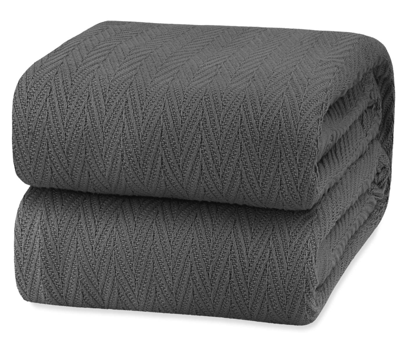 White Classic Queen Size Blanket for Bed, 100% Cotton Blankets Soft and Breathable, 410Gsm Waffle Lightweight Summer Blanket 90x90 Inches Dark Grey