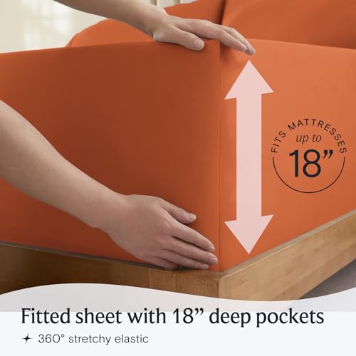 LuxClub 6 PC Full Sheet Set, Breathable Luxury Bed Sheets, Deep Pockets 18" Eco Friendly Wrinkle Free Cooling Bed Sheets Machine Washable Hotel Bedding Silky Soft - Autumn Orange Full