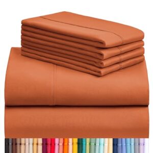 luxclub 6 pc full sheet set, breathable luxury bed sheets, deep pockets 18" eco friendly wrinkle free cooling bed sheets machine washable hotel bedding silky soft - autumn orange full