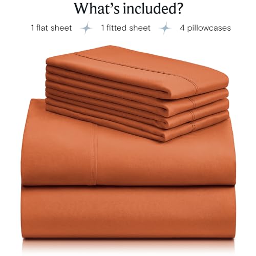 LuxClub 6 PC Full Sheet Set, Breathable Luxury Bed Sheets, Deep Pockets 18" Eco Friendly Wrinkle Free Cooling Bed Sheets Machine Washable Hotel Bedding Silky Soft - Autumn Orange Full