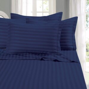 elegant comfort best, softest, coziest 6-piece sheet sets! - 1500 premier hotel quality luxurious wrinkle resistant 6-piece damask stripe bed sheet set, full navy blue