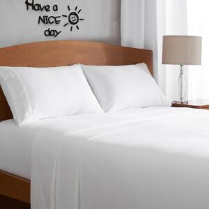 mellanni full sheets set - 4 pc iconic collection bedding sheets & pillowcases - hotel luxury, extra soft, cooling bed sheets - deep pocket up to 16 inch (full, white)