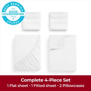 Mellanni Full Sheets Set - 4 PC Iconic Collection Bedding Sheets & Pillowcases - Hotel Luxury, Extra Soft, Cooling Bed Sheets - Deep Pocket up to 16 inch (Full, White)