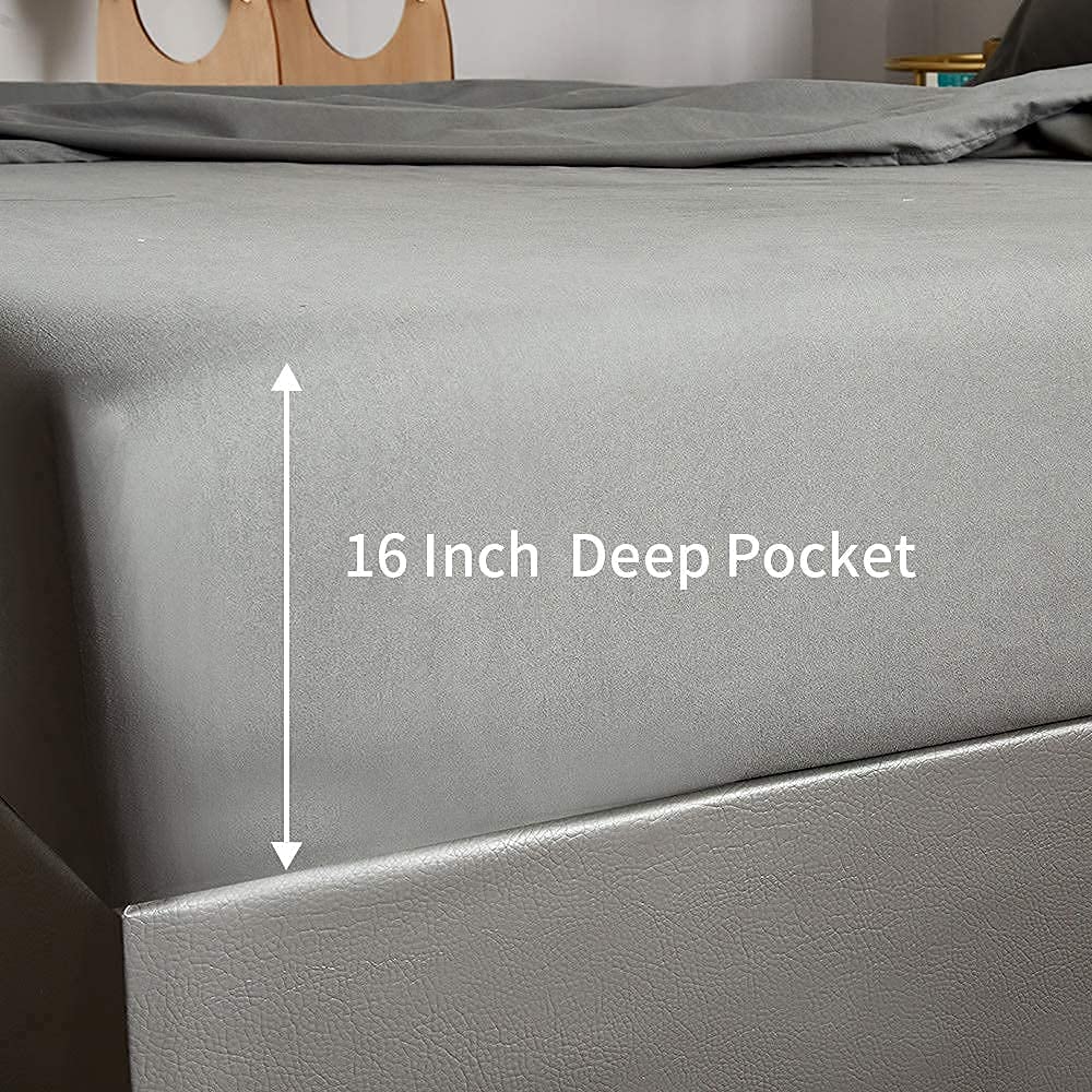 DERBELL Bed Sheet Set - Brushed Microfiber Bedding - Bedding Sheets & Pillowcases - Deep Pockets - Easy Fit - Breathable & Cooling Sheets - 4 Piece Full Dark Gray Sheet