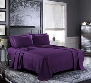 bed sheets - full sheet set [6-piece, purple] - hotel luxury 1800 brushed microfiber - soft and breathable - deep pocket fitted sheet, flat sheet, pillow cases