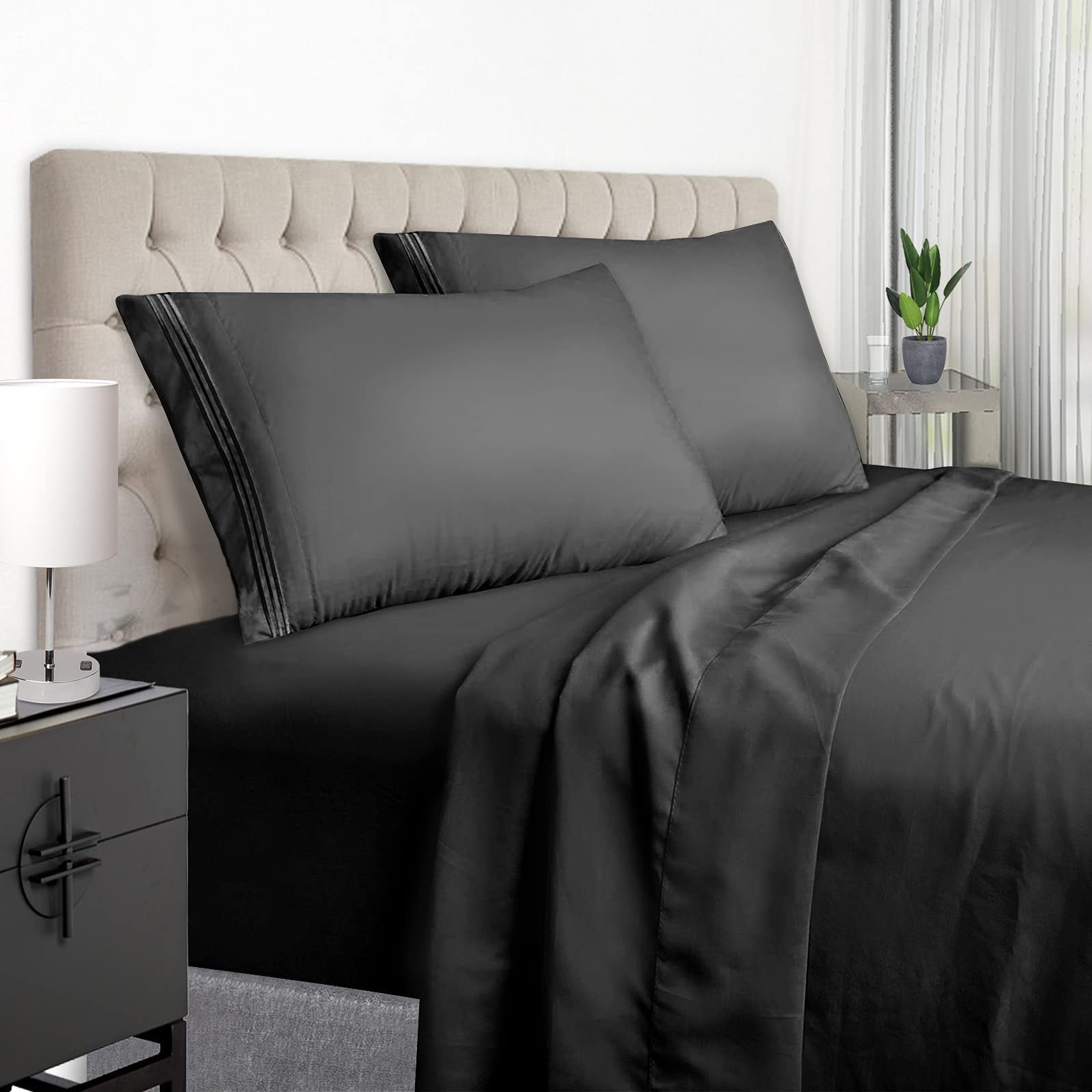 EaseHome Full Size Sheets - Extra Soft Full Sheets with 18-inch Deep Pocket, Premium Bedding Collection - Extra Soft Breathable Wrinkle Fade Stain Resistant Hypoallergenic - 4 Piece (Full, Black)