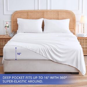 HUXMEYSON Full Size Sheets Set, 4-Piece Hotel Luxury Bed Sheets & Pillowcases, Ultra Soft & Breathable Sheets, Deep Pockets 16" Wrinkle Proof Bedding Sheets, Anti-fading, Machine Washable, White